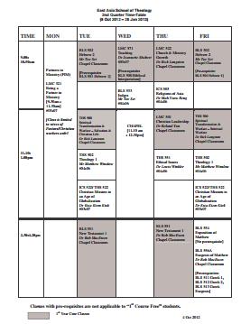 Time Table for 2nd qtr 2013 : East Asia School of Theology