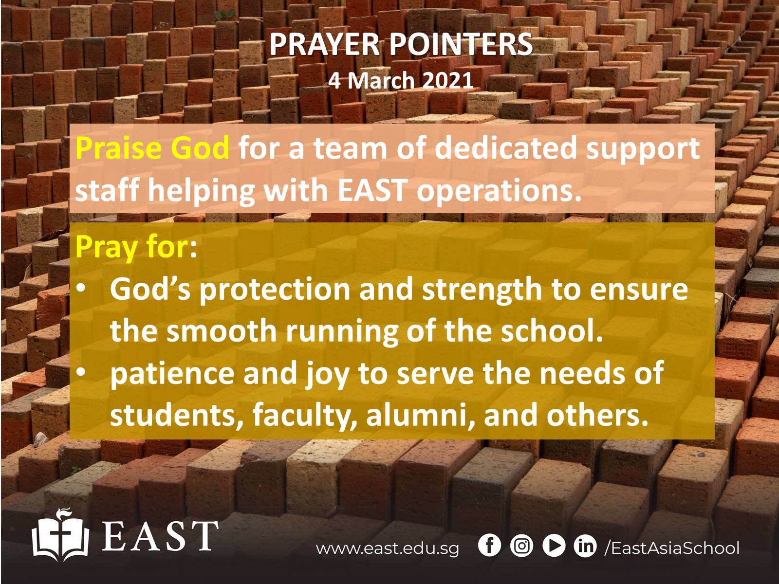 Prayer Pointers – 4 March 2021 : East Asia School of Theology